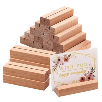 Garneck 20 St&uuml;ck Holz Tischkartenhalter Buche Mit 1mm Schlitz Stabile Sockel Kartenhalter F&uuml;r Tischdeko Fotohalter Und Platzkarten Pr&auml;sentation