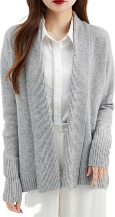 Generic Cardigan tricot&eacute; 100 % laine m&eacute;rinos pour femme, Gris p&acirc;le, XS