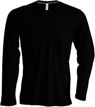 Kariban t-shirt &agrave; manches longues pour homme avec col en v et - Noir - Noir - Taille L