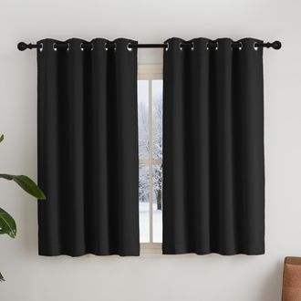 Nicetown Schwarze Blickdichte Gardinen für Kleine Fenster Verdunkelungsvorhang mit Ösen 2er Set H145 x B140 cm Fenstervorhang Kurz Thermovorhang Kälteschutz Bl