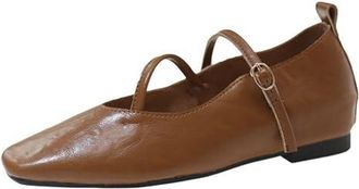 Generic Mary Jane Ballerines plates pour femme en cuir synth&eacute;tique - Ballerines &agrave; lani&egrave;res &eacute;l&eacute;gantes et confortables - Chaussures de danse - Escarpins - Chaus
