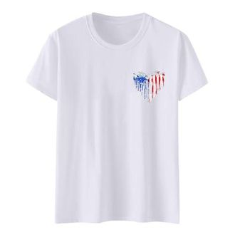 Generic Tshirt T-shirt &agrave; col rond pour femme avec drapeau de lind&eacute;pendance imprim&eacute; deux lettres, manches courtes 1, Blanc., XXL