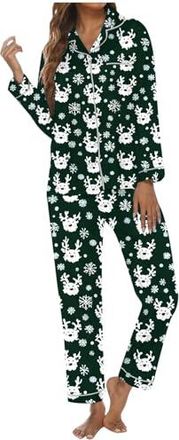 Generic Ensemble de v&ecirc;tements de nuit &agrave; manches longues avec poche boutonn&eacute;e pour femme, vert fonc&eacute;, XXL