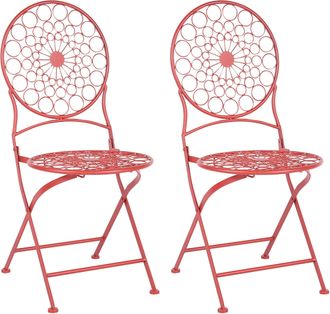 Beliani Set von 2 Garten Bistro St&uuml;hle zusammenklappbar Metall Provence Stil Rot Scario