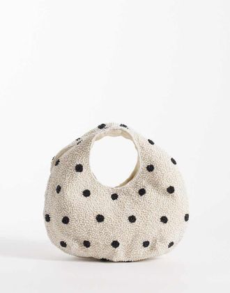 Accessorize Sac &agrave; main &agrave; pois avec perles - Cr&egrave;me-Blanc