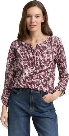 Tom Tailor Damen 1047729 Henley Blusenshirt mit Muster, 38403-Dark Red Abstract Dot Design, XXL