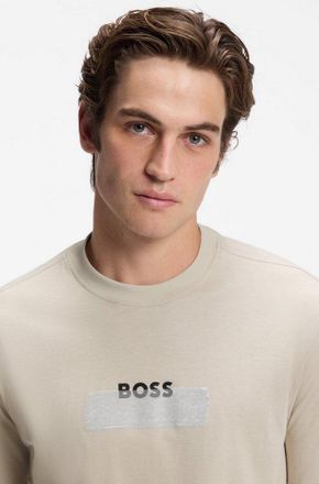 HUGO BOSS T-Shirt Te LogoTape Regular Fit Rundhalsausschnitt, reine Baumwolle, Logo-Print