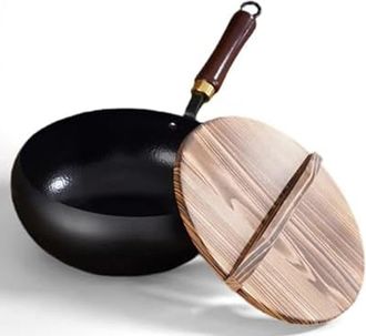 Generic Handgefertigte Gusseiserne Bratpfanne, Antihaftbeschichteter Wok mit Deckel, Neuer Big Belly Topf (Modelljahr 2026), Langlebige K&uuml;Chenutensilien(A,26C
