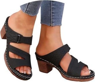 Generic Sandales &agrave; talons pour femme - Bout ouvert - &Agrave; enfiler - Talon moyen &eacute;pais - Sandales &agrave; talons carr&eacute;s - Style d&eacute;contract&eacute; et confortable - Chaussures 