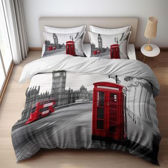 Generic Bettw&auml;sche 155x220 London Bettbezug 3D Druck Rote Telefonzelle Bettbez&uuml;ge Kuschelig Weich Mikrofaser Deckenbezug 155x220 cm mit Rei&szlig;verschluss + 2 Kis