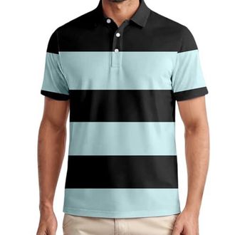 Generic Polo pour homme avec col &agrave; boucle, t-shirt d&eacute;contract&eacute; avec col &agrave; boucle, haut ray&eacute; respirant &agrave; manches courtes, bleu clair, 3XL