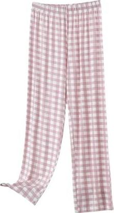 Generic Pantalon de pyjama &agrave; carreaux pour femme - Pantalon de pyjama fin avec cordon de serrage - Pantalon dint&eacute;rieur l&eacute;ger - Pantalon r&eacute;tro &agrave; carreaux - Cou