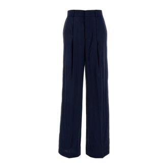 Alberta Ferretti Femme, Pantalons, Bleu, Taille: 36 FR Pantalon &eacute;vas&eacute; en toile de coton stretch