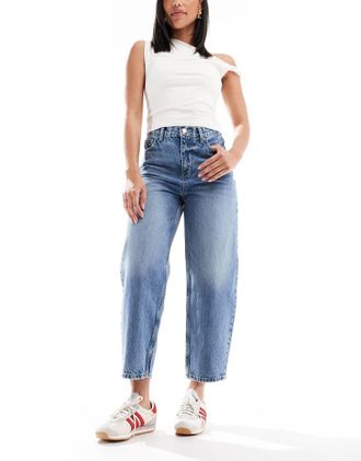 New Look Barrel-Jeans in Mittelblau