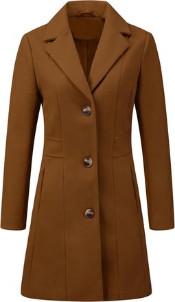 Allegra K Damen Winter Erbsenmantel 2025 Herbst Einreiher Lange Oberbekleidung Trenchcoats, Dunkelbraun, S