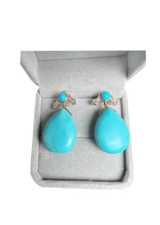Bespoke Turquoise with Diamond Accent Earrings Size S