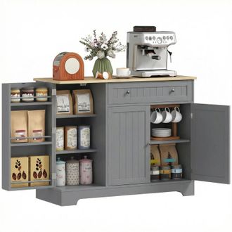 HOMCOM Buffet cuisine - HOMCOM - 3 portes, tiroir, &eacute;tag&egrave;res de porte et &eacute;tag&egrave;re r&eacute;glable - MDF - 105x40x83cm - gris