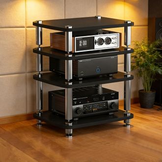 Generic HiFi Regal Niedriges AV-Medienregal, 4-stufiges Stereo-St&auml;nder- und Racksystem mit sto&szlig;d&auml;mpfenden F&uuml;&szlig;en, Audio-Rack for DVD-Player/Spielkonsole/TV-Box