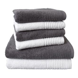 Dyckhoff Handtuchset Brillant, 2 Badet&uuml;cher / Duscht&uuml;cher 70 x 140 cm und 4 Handt&uuml;cher 50 x 100 cm, 6-teilig, wei&szlig; / grau