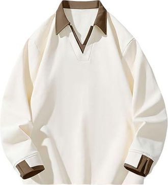 Generic Pull à col rond pour homme - Manches longues - Revers - Décontracté - Ample - Mode - Sweatshirts sans capuche - Manches longues - Sweatshirt décontrac