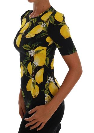 Dolce & Gabbana Lemon-Print Silk Stretch Blouse - Black