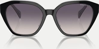 Ralph Lauren Cat-Eye-Sonnenbrille mit rosa Gl&auml;sern in gl&auml;nzend Schwarz auf Opalgrau