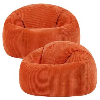 Icon Brand Kingston Sitzsack Cord, Orange, 2er Pack, Sitzsack Erwachsene mit Füllung, Bean Bag, Cord Sessel, Lounge Sessel, Lounge Stuhl, Schlafzimmer, Wohnzimme