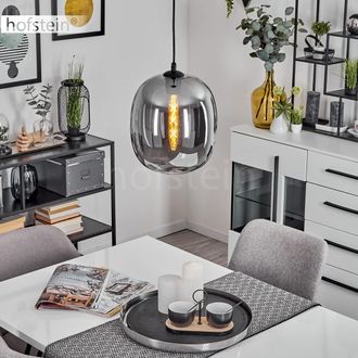 HOFSTEIN Hängeleuchte Augicourt, moderne Deckenlampe aus Metall/Glas in Schwarz/Rauchfarben, Leuchte im modernen Design mit Glasschirm, Ø25 cm, 1-flammig, 1 x 