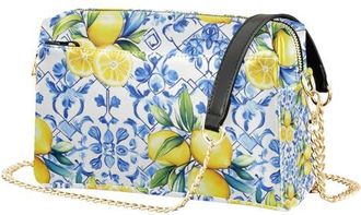 Mnsruu Sacs à bandoulière pour femme, sac à main en cuir avec motif feuilles de citron