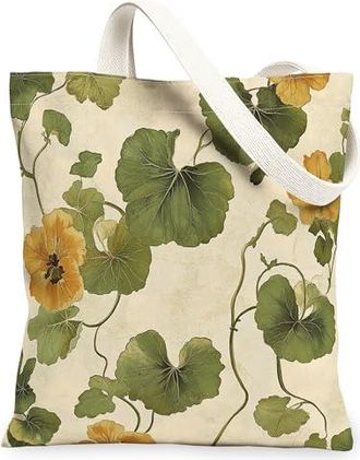 Generic Sac fourre-tout en toile de fleurs de capucine de printemps pour le shopping, 33 x 38 cm, motif floral sauvage, sac d&eacute;picerie r&eacute;utilisable pour femme,