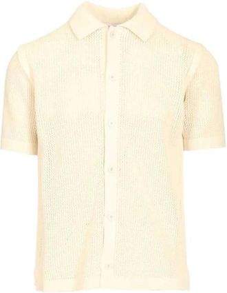 Maison Kitsun&eacute; Homme, Pulls, Beige, Taille: L Open Knit Short Sleeve Cardigan