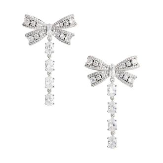 Self Portrait Ohrringe mit Schleife und Kristalltropfen - - Accessories - Damen - Grau - ONE SIZE