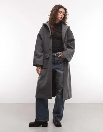 Monki duffle-coat en m&eacute;lange de laine gris