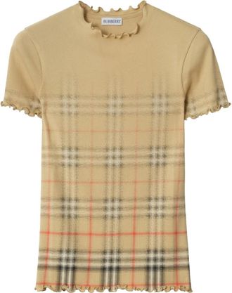 Burberry Ruffled Faded-check Cotton T-shirt
