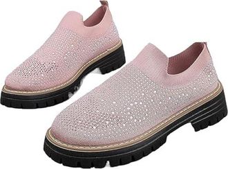 Generic Mocassins tendance &agrave; enfiler en maille tricot&eacute;e avec strass pour femme, chaussures de marche d&eacute;contract&eacute;es &agrave; enfiler pour le travail et la conduite, r