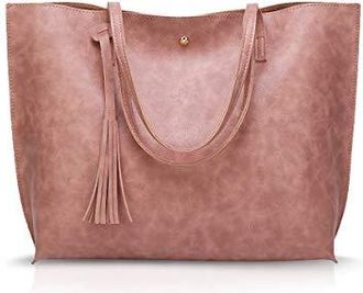 Nicole & Doris NICOLE&DORIS Femme Grand Sac à Main Cabas en Cuir PU - Sac à Bandoulière Mode Rose