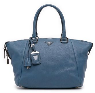 Prada Hobo Bags - Vitello Daino Double Handle Satchel - Gr. unisize - in Blau - f&uuml;r Damen