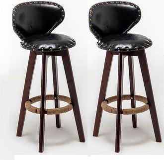 Generic Barhocker, Barstuhl aus Holz mit R&uuml;ckenlehne und Fu&szlig;st&uuml;tze, Kunstleder, 2er-Set Vintage-Bauernhaus-Thekenhocker, K&uuml;chenst&uuml;hle/70 cm