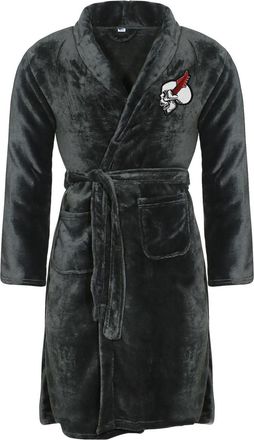 Spass Kostet Herren M&auml;nner Bademantel Totenkopf Rock Heavy Metal Gitarrist grau Gr&ouml;&szlig;e S - 3XL