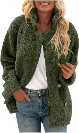 Generic Veste polaire confortable pour femme - Haut à capuche en peluche surdimensionné - Col ouvert sur le devant - Manteau en polaire doux et chaud avec bor