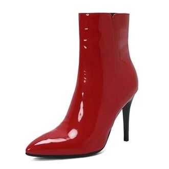 Generic Bottines &agrave; talons aiguilles m&eacute;talliques pour femme avec fermeture &eacute;clair lat&eacute;rale et bout pointu, Rouge, 38.5 EU