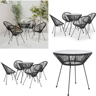 vidaXL 5-tlg. Garten-Essgruppe pvc Rattan Schwarz - Gartensessel - Gartentisch - Rattan Gartenm&ouml;bel - Outdoor Essgruppe - Gartenset - Home & Living