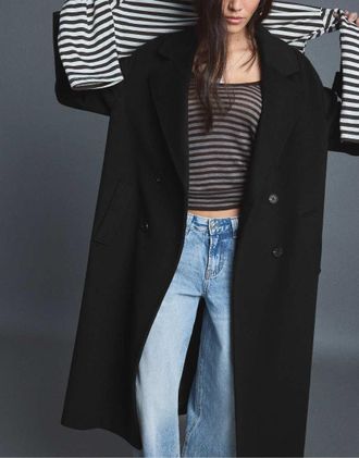 Stradivarius Mantel mit weicher Haptik, lang und Oversize in Schwarz