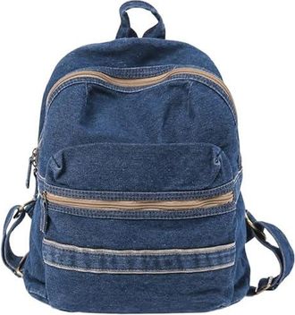 Generic Sac &agrave; dos d&eacute;cole en denim de grande capacit&eacute; avec fermeture &eacute;clair r&eacute;tro d&eacute;contract&eacute; pour le travail et les voyages, bleu marine
