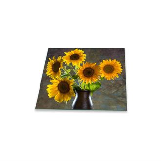 Decorwelt Herdabdeckplatte Abdeckung Ceranfeld Abdeckplatte Schneidebrett 1-Teilig 60x52 Sonnenblume Mehrfarbig Spritzschutz Glasplatte Ceranfeldabdeckung Schut
