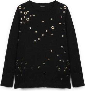 Fiorella Rubino Femme, Pulls, Noir, Taille: 38 FR Pull avec oeillets sur lensemble