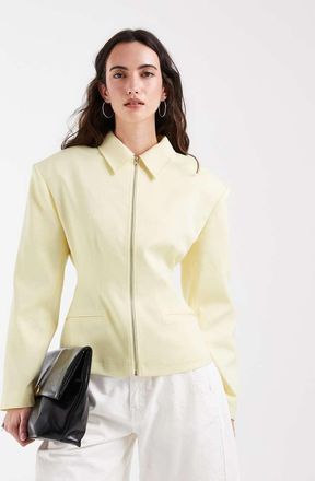 Asos Jacke im Leinen-Look mit Rei&szlig;verschluss und betonter Taille-Gelb