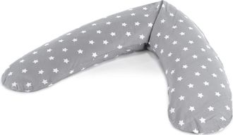 Theraline Komfort Stillkissen | gefüllt mit sandfeinen Perlen | inkl. Außenbezug Big Stars grau| 180 cm