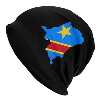 Generic Unisexe Hiver Chapeaux Carte du Drapeau De La R&eacute;publique D&eacute;mocratique du Congo Bonnets De Ski Doux Bonnets Tricot&eacute; Chaud Bonnet dhiver pour Cyclisme Q