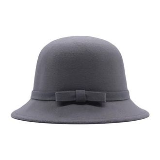 Generic Chapeau unisexe Chapeau cloche pour femmes ann&eacute;es 1920 Chapeau cloche dhiver en fausse laine froissable Chapeau melon vintage Chapeau cloche rond Gran